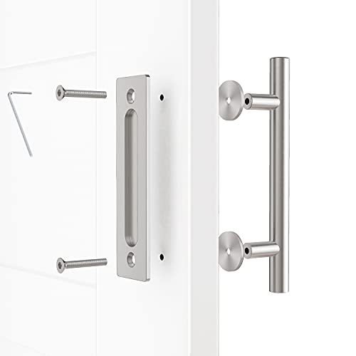 WINSOON 12" Sliding Barn Door Handles Brushed Nickel with Flush Finger Pull Hardware Solid Stainless Steel Double-Sided Design Suitable for Modern Barn Door/Gate/Garages/Cabinet