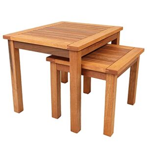 sunnydaze set of 2 meranti wood outdoor nesting tables