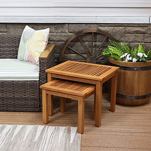 Sunnydaze Set of 2 Meranti Wood Outdoor Nesting Tables