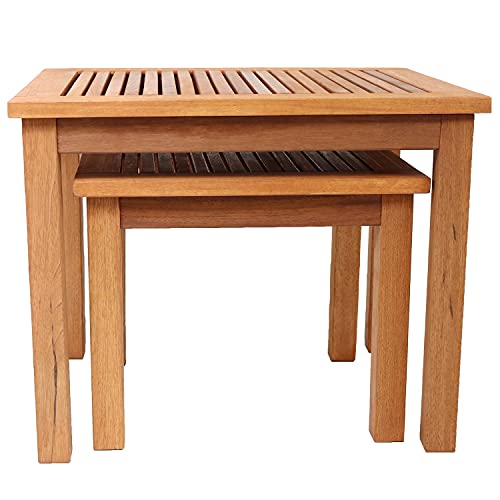 Sunnydaze Set of 2 Meranti Wood Outdoor Nesting Tables