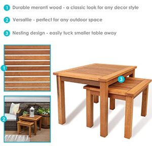 Sunnydaze Set of 2 Meranti Wood Outdoor Nesting Tables