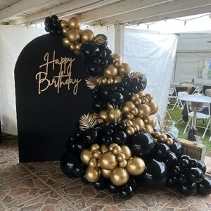 NISOCY Gold Metallic Chrome Latex Balloon Arch Garland Kit, 102PCS 18In 12In 10In 5In for Festival Picnic, Engagement, Wedding, Birthday, Gold Theme Anniversary Celebration Decoration with 33ft Ribbon