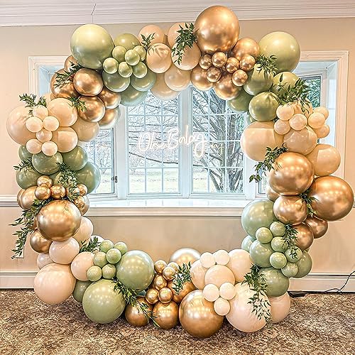 NISOCY Gold Metallic Chrome Latex Balloon Arch Garland Kit, 102PCS 18In 12In 10In 5In for Festival Picnic, Engagement, Wedding, Birthday, Gold Theme Anniversary Celebration Decoration with 33ft Ribbon