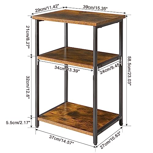 IBUYKE Side Table,3-Tier End Table, Industrial Nightstand Small Table with Storage Shelf, for Bedroom, Living Room, Hallway, Rustic Brown UTMJ402H