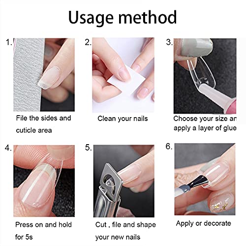 Square Nails - 500Pcs Clear Acrylic Full Cover Nail Tips with 10Pcs Nail Glue for DIY Nail Art