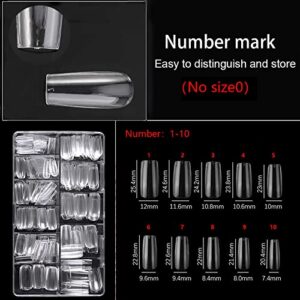 Square Nails - 500Pcs Clear Acrylic Full Cover Nail Tips with 10Pcs Nail Glue for DIY Nail Art