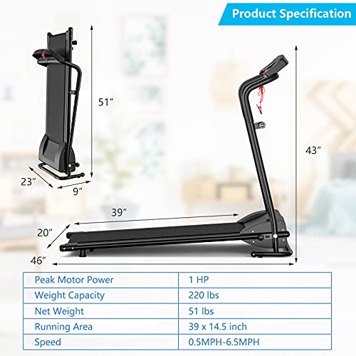 GYMAX Folding Treadmill, Electric Motorized Running Machine with 12 Preset Programs & LCD Monitor, Compact Home Gym Running Treadmill for Small Space, Cardio Training Fitness Equipment