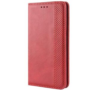 hualubro oppo reno6 pro plus 5g case, retro pu leather magnetic full body shockproof stand flip wallet case cover with card holder for oppo reno 6 pro plus 5g phone case (red)