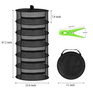 6 Layer Herb Drying Rack Collapsible Mesh Hanging Drying Net with Zipper, S Hang Buckle,20Pcs Clothes Clips Pegs,for Drying Bud, Seeds,Herb,Hydroponic Plants