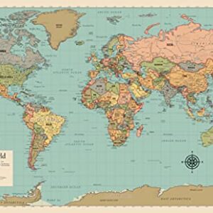 3 Pack - World & USA Map Chart [Tan/Color] + Antique Style USA Map (Laminated, 18” x 29”)