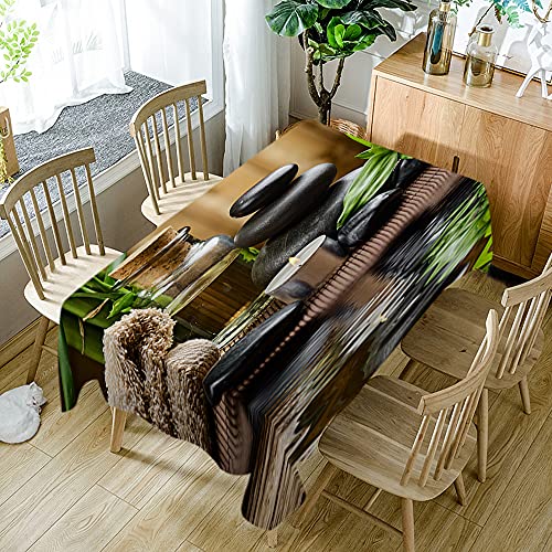 WONDERTIFY Zen Table Cloth Basalt Stones Spa Oil Wood Green Bamboo Black Pebble Water Resistance Microfiber Tablecloth, Decorative Table Cover 52X70 Inch