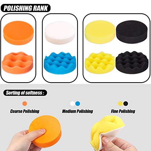 GOH DODD 33 Pieces 4 Inch Buffing Polishing Pads, Car Foam Drill Polishing Pad Kit Sponge Pads Buffer Polisher Kit Headlight Restoration Kit with Wool Pads for Car Polishing, Waxing and Cleaning