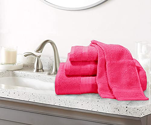 GLAMBURG Ultra Soft 8-Piece Towel Set - 100% Pure Ringspun Cotton, Contains 2 Oversized Bath Towels 27x54, 2 Hand Towels 16x28, 4 Wash Cloths 13x13 - Ideal for Everyday use, Hotel & Spa - Hot Pink