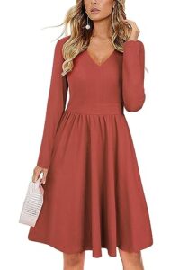 ultranice women's fall casual long sleeve dresses v neck business work winter a line church dress with pockets 2023(red e,xl)