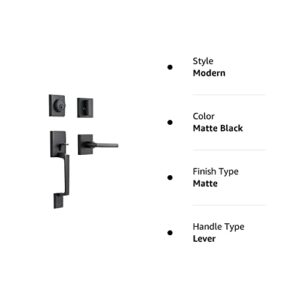 GUA OYH Front Door Handle Matte Black Door Handle Sets Handleset with Door Lever Front Door Lock Set Door Handles, Modern-Straight Shape (L36158-B-S120)