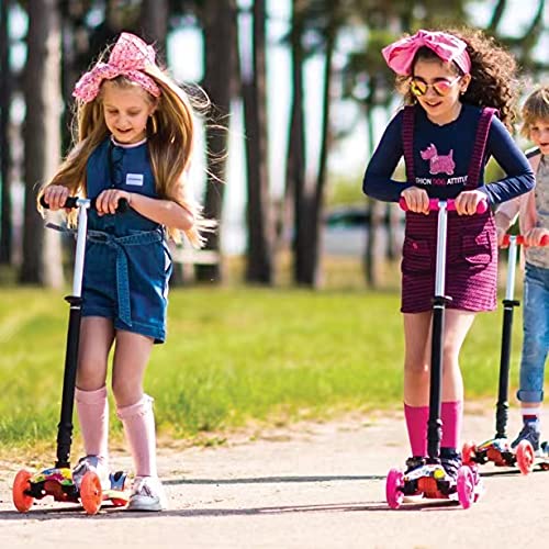 Scooters for Kids 3 Wheel Kick Scooter for Toddlers Girls & Boys, 4 Adjustable Height, Lean to Steer, Extra-Wide Deck, Light Up Wheels for Children from 3 to 14 Years Old