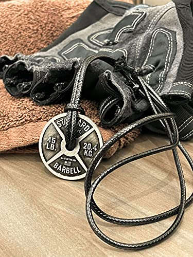 Workout Necklace For Men – Weight Plate Necklace – Dumbbell Necklace for Savages and Rough Guys – Awesome Gym Plate Necklace – Great Present for a Sport Addict – Adjustable Leather Cord