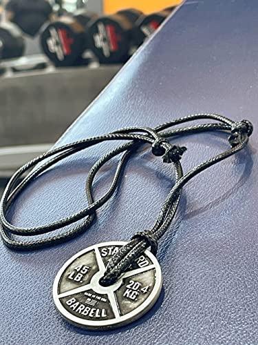 Workout Necklace For Men – Weight Plate Necklace – Dumbbell Necklace for Savages and Rough Guys – Awesome Gym Plate Necklace – Great Present for a Sport Addict – Adjustable Leather Cord