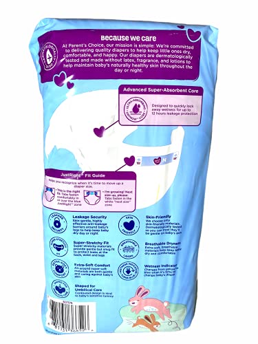 Parent’s Choice Dry & Gentle Newborn Diapers, Size Newborn, 42 Count, DRYNOW Core, Soft & Breathable Materials, Made Without Natural Latex, lotions or perfumes