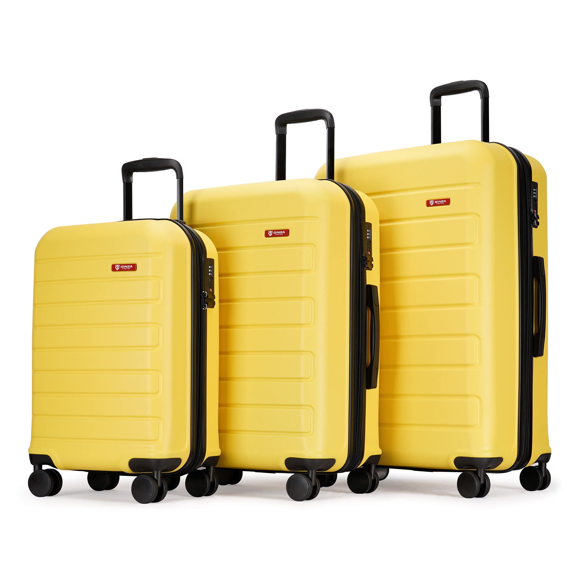 GinzaTravel 3-Piece ABS Luggage Set with TSA Locks, Expandable, and Friction-Resistant in Yellow - Includes 20", 24" & 28" Spinner Suitcases