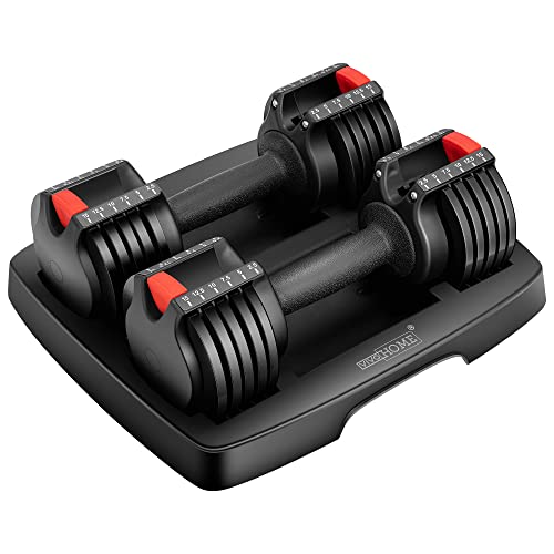 VIVOHOME 2.5 lbs to 15 lbs Adjustable Weights Dumbbells Set of 2 with Anti-Slip Handle and Tray Multiweight Options Workout Equipment for Men Women Home Gym Office