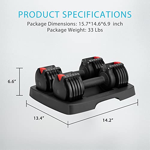 VIVOHOME 2.5 lbs to 15 lbs Adjustable Weights Dumbbells Set of 2 with Anti-Slip Handle and Tray Multiweight Options Workout Equipment for Men Women Home Gym Office