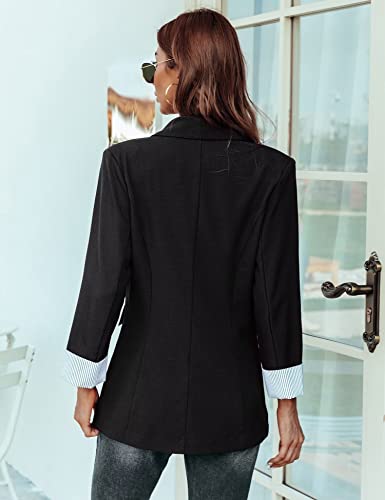 Genhoo Women's Blazers & Suit Jackets Open Front Button Blazer Long Sleeve Work Office Cardigan Jacket Black XL