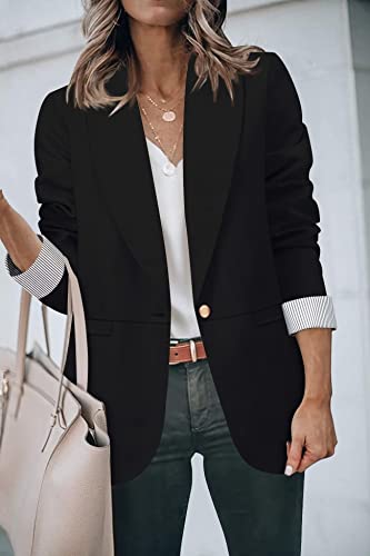 Genhoo Women's Blazers & Suit Jackets Open Front Button Blazer Long Sleeve Work Office Cardigan Jacket Black XL