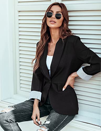 Genhoo Women's Blazers & Suit Jackets Open Front Button Blazer Long Sleeve Work Office Cardigan Jacket Black XL