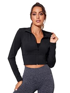 soly hux women's lightweight full zip athletic long sleeve crop running workout yoga sportwear jacket black m