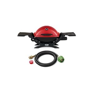 weber q 1200 liquid propane gas grill (red) starter bundle (2 items)