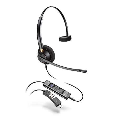 Poly - EncorePro 515-M USB-A and USB-C USB Headset (Plantronics) - Optimized for Teams - Hold & Call Answer Buttons - Works with Avaya, Genesys, & Cisco Call Center Platforms - Single Ear/Mono,Black