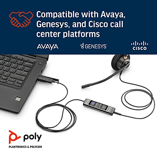 Poly - EncorePro 515-M USB-A and USB-C USB Headset (Plantronics) - Optimized for Teams - Hold & Call Answer Buttons - Works with Avaya, Genesys, & Cisco Call Center Platforms - Single Ear/Mono,Black