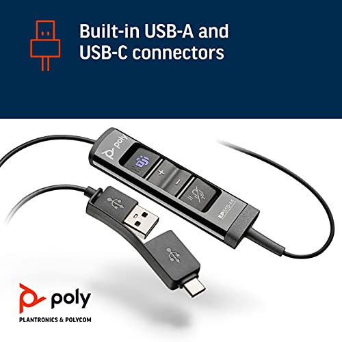 Poly - EncorePro 515-M USB-A and USB-C USB Headset (Plantronics) - Optimized for Teams - Hold & Call Answer Buttons - Works with Avaya, Genesys, & Cisco Call Center Platforms - Single Ear/Mono,Black