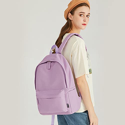 abshoo Lightweight Casual Unisex Backpack for School Solid Color Boobags (Light Purple)