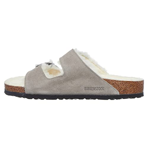 Birkenstock Men's Arizona Shearling Sandals, Stone Coin/Natural, Grey, 15 Medium US