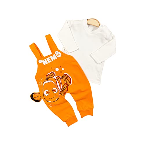 My Cotton Baby Finding Nemo Cotton Baby Salopette, Jumpsuit With Long Sleeve Tshirt For Newborns & Infants – 2 PIECES COTTON BABY ROMPER - Unisex (6-9 months), Orange