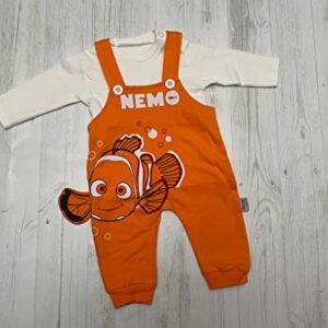 My Cotton Baby Finding Nemo Cotton Baby Salopette, Jumpsuit With Long Sleeve Tshirt For Newborns & Infants – 2 PIECES COTTON BABY ROMPER - Unisex (6-9 months), Orange