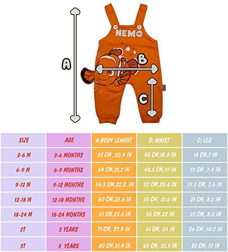 My Cotton Baby Finding Nemo Cotton Baby Salopette, Jumpsuit With Long Sleeve Tshirt For Newborns & Infants – 2 PIECES COTTON BABY ROMPER - Unisex (6-9 months), Orange