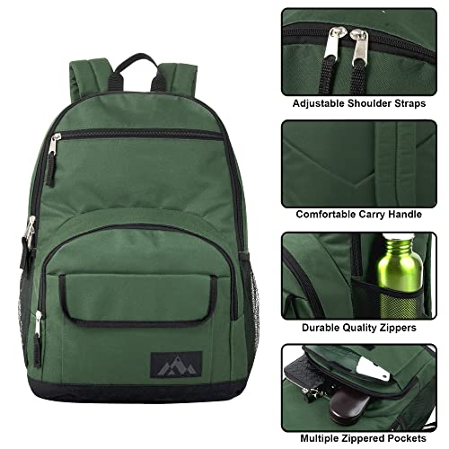 Multi Pocket Colorful Travel and College Backpacks with Padded Straps, Side Pockets (Green)