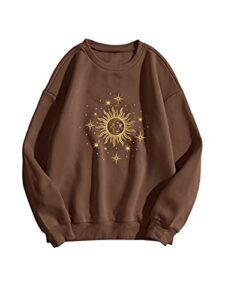 sweatyrocks women's casual long sleeve sweatshirt round neck pullover tops coffee brown m