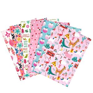 MAYPLUSS Christmas Wrapping Paper Large Sheet - Folded Flat - 6 Different Pink Design (45.2 sq. ft.ttl.) - 27.5 inch X 39.4 inch Per Sheet