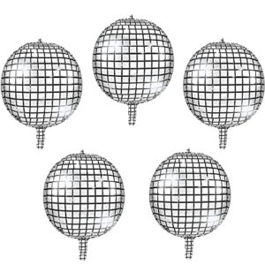 5 pieces 22 inches 4d disco ball balloons large laser foil balloon metallic mirror balloon for disco dance party birthday party wedding ceremony (basic style)