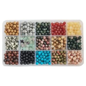 gangganghao 750pcs 6mm real natural round stone beads smooth crystals loose gemstone multi color mixed diy for jewelry making(6mm,15 color mix-s1)