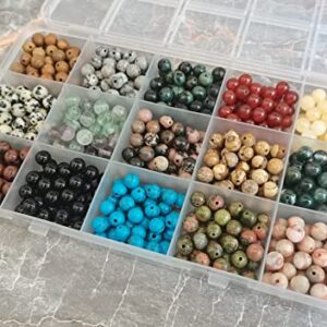 GangGangHao 750pcs 6mm Real Natural Round Stone Beads Smooth Crystals Loose Gemstone Multi Color Mixed DIY for Jewelry Making(6mm,15 Color Mix-S1)