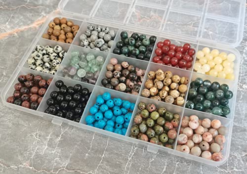 GangGangHao 750pcs 6mm Real Natural Round Stone Beads Smooth Crystals Loose Gemstone Multi Color Mixed DIY for Jewelry Making(6mm,15 Color Mix-S1)