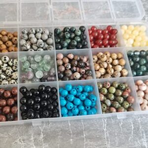 GangGangHao 750pcs 6mm Real Natural Round Stone Beads Smooth Crystals Loose Gemstone Multi Color Mixed DIY for Jewelry Making(6mm,15 Color Mix-S1)