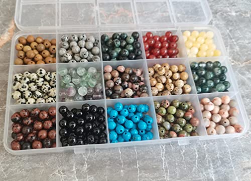 GangGangHao 750pcs 6mm Real Natural Round Stone Beads Smooth Crystals Loose Gemstone Multi Color Mixed DIY for Jewelry Making(6mm,15 Color Mix-S1)