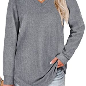 WIHOLL Shirts for Women V Neck Loose Casual Tunic Sweatshirts Trendy Gray XL