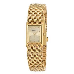 berny gold watches for women ladies wrist quartz watches stainless steel band womens gold watch small luxury casual fashion bracelet (gold dial)